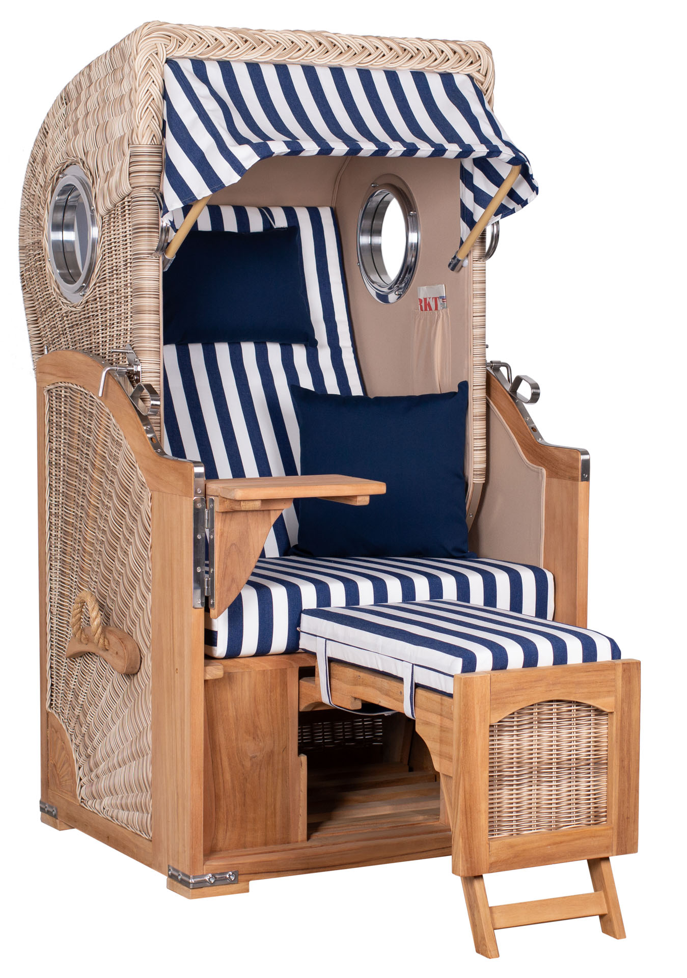 Strandkorb Rantum Single Bullauge Teak PE shell Dessin 518